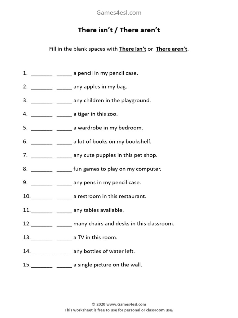 There Isnt There Arent Exercise Fill in The Blanks | PDF