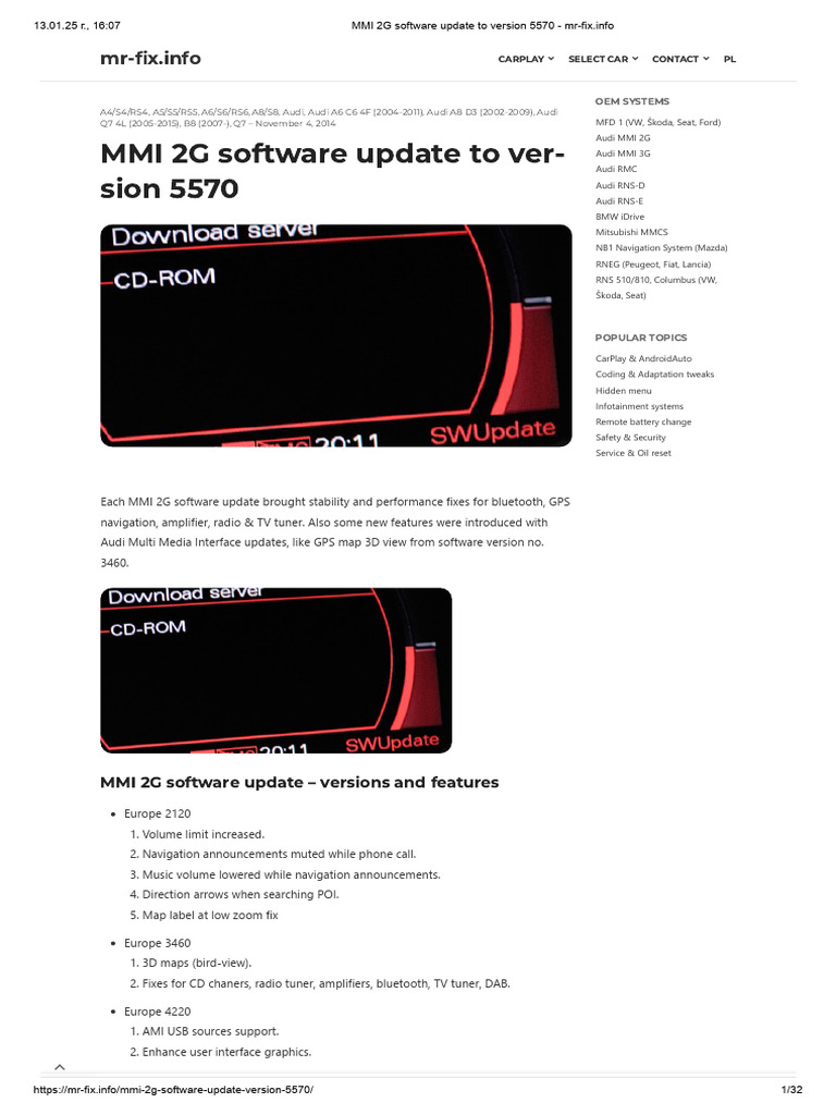 Audi MMI 2G Update to Version 5570 | PDF | Audi | Motor Vehicle