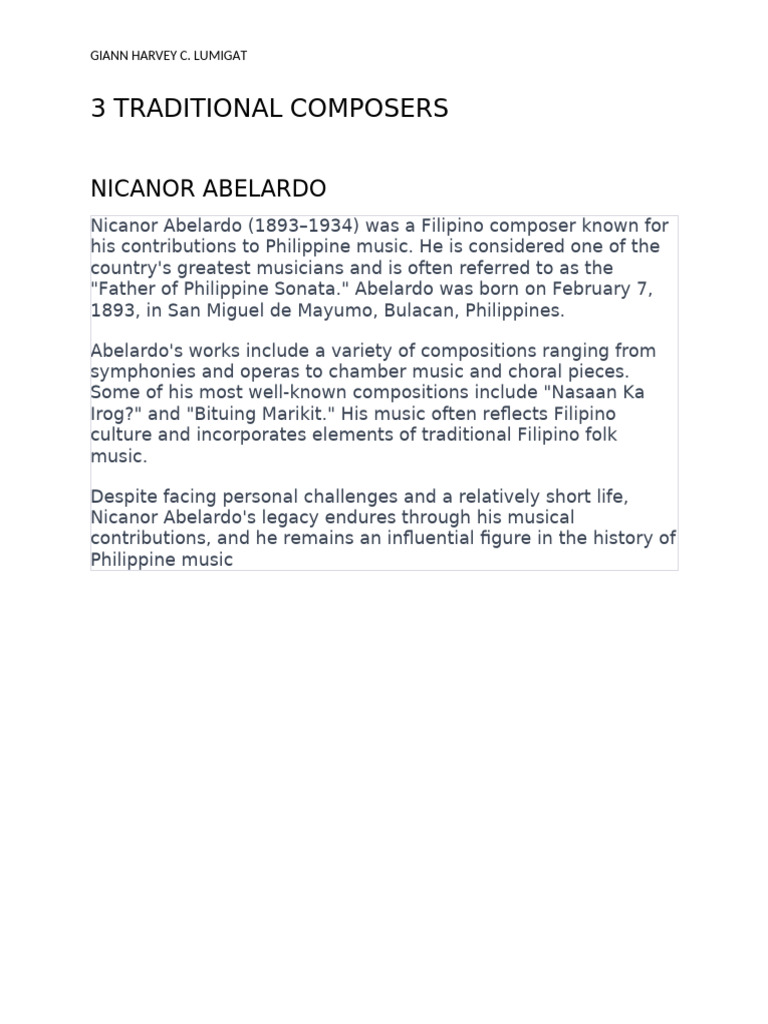 3 Traditional Composers | PDF | Performing Arts | Entertainment