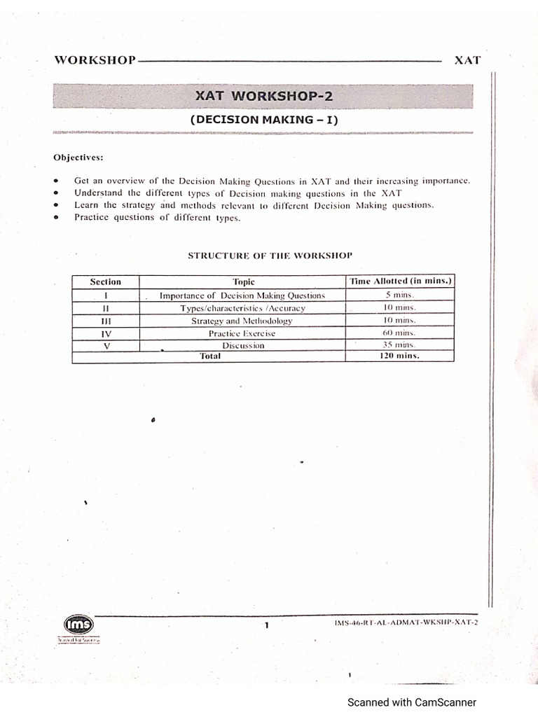 Xat Workshop-2 (Decision Making-1) | PDF