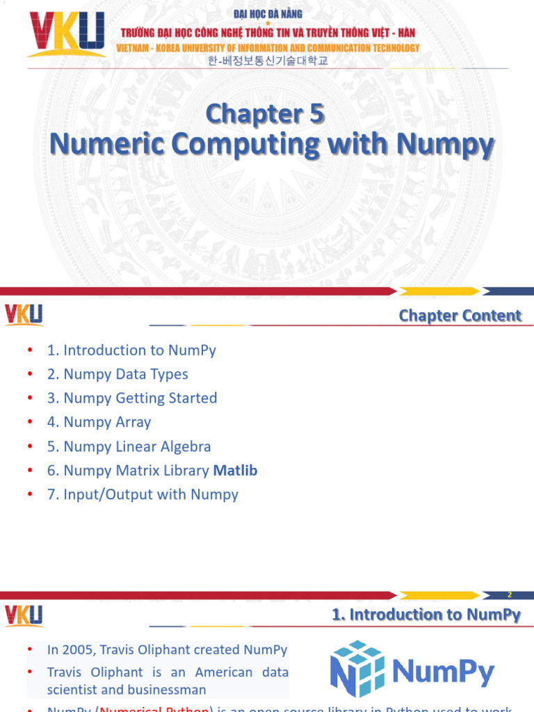 Chapter 5. Numeric Computing with Numpy (1) | PDF | Data Type | Computing
