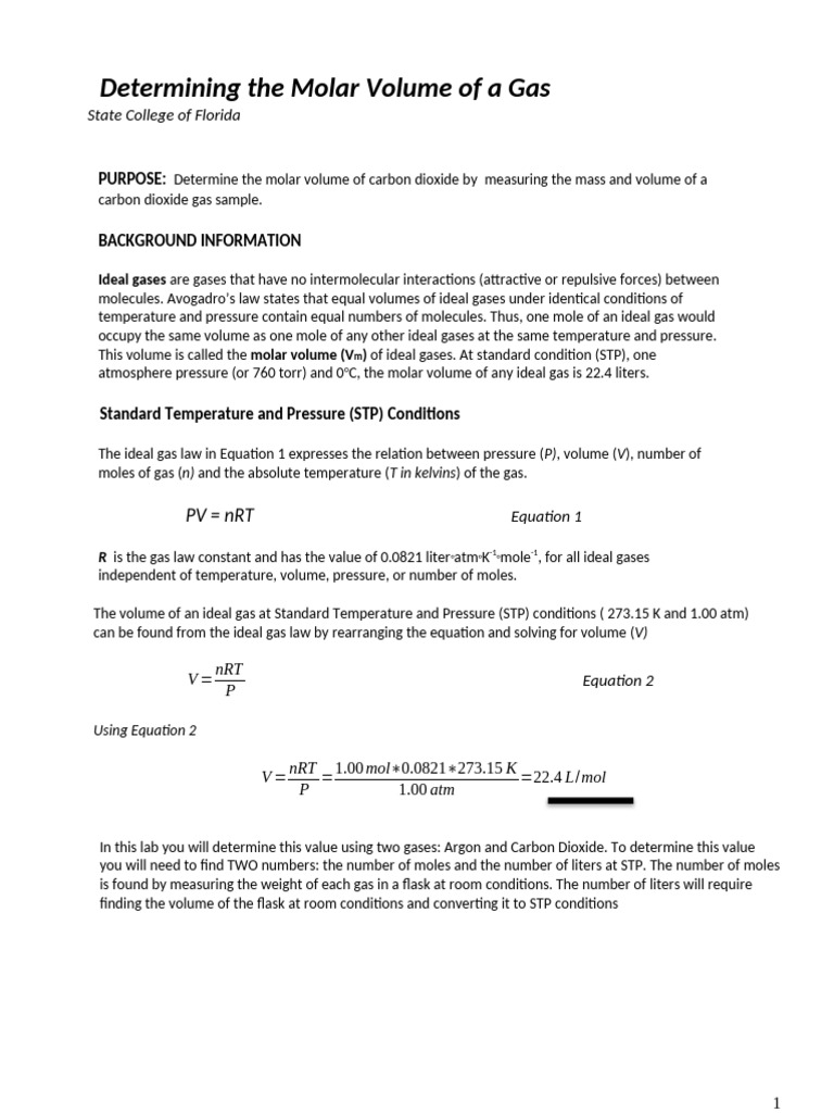 Molar Volume of a Gas | PDF | Gases | Mole (Unit)