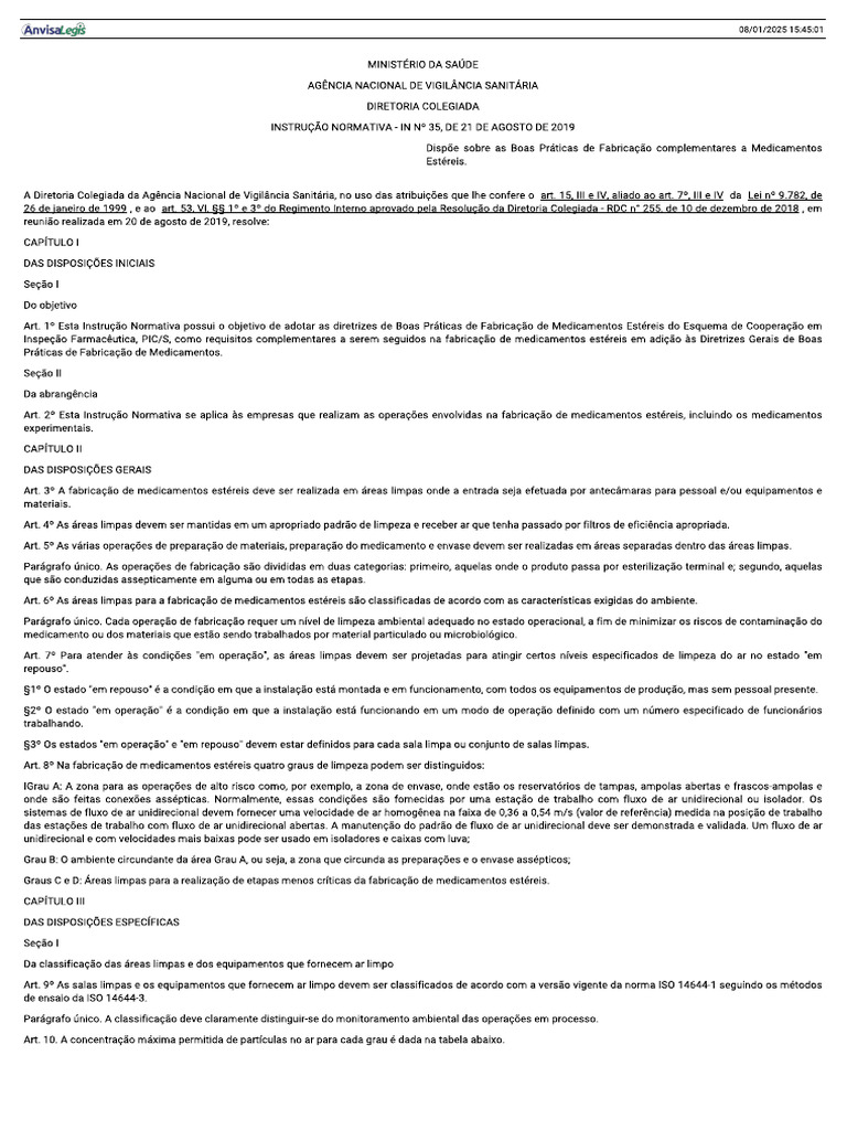 IN 35 de 2019 BPF Complementar A Medicamentos Estéreis | PDF
