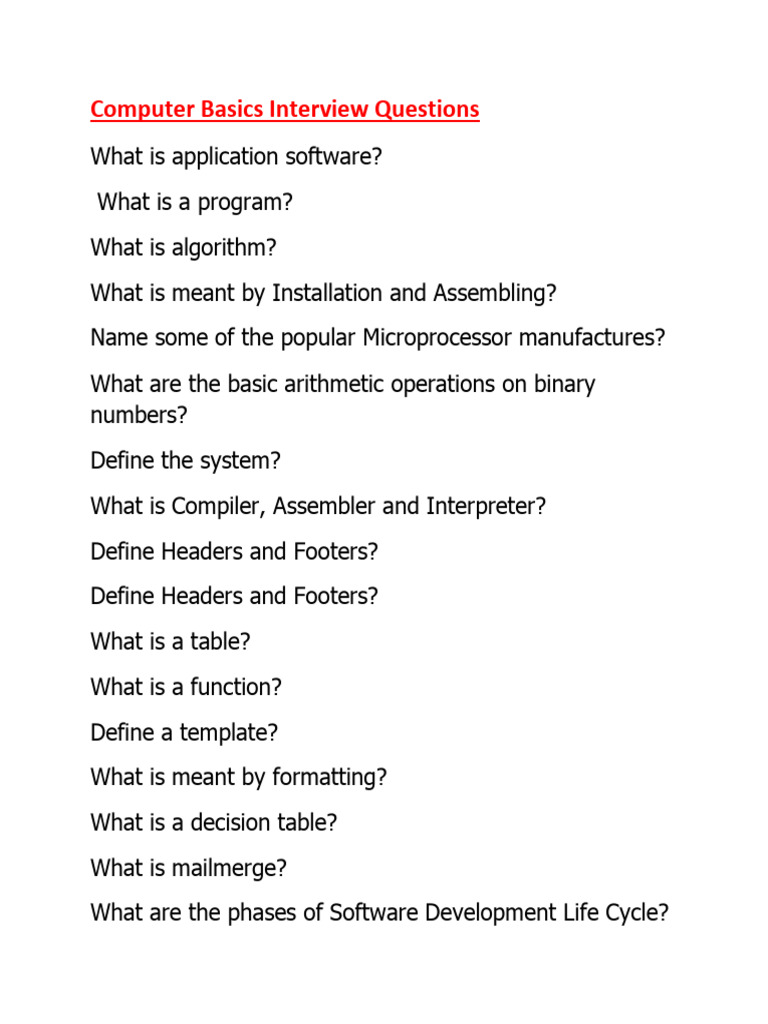 Computer Basic Interview Questions | PDF