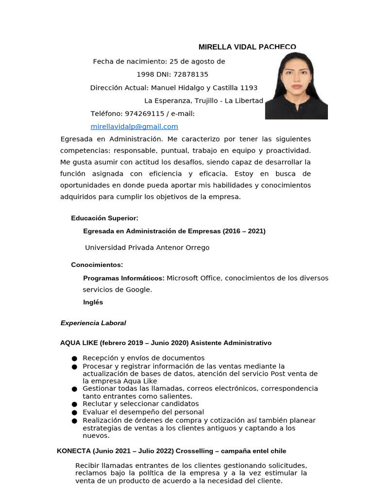 MIRELLA VIDAL PACHECO CV | PDF