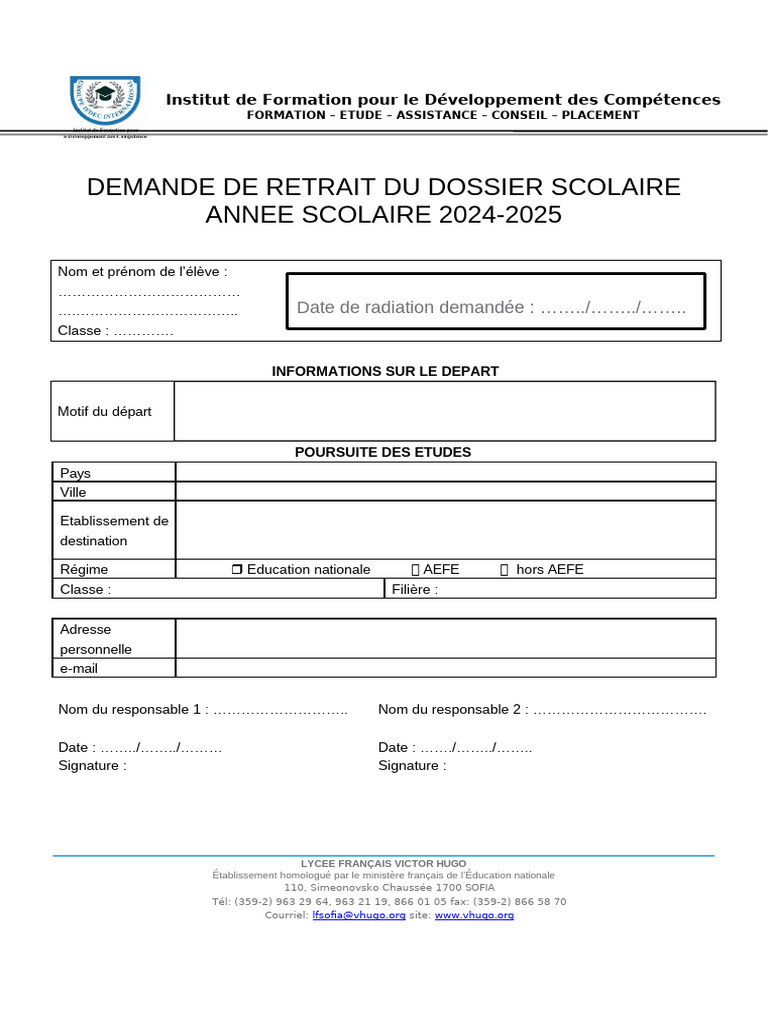 Demande de retrait de dossier scolaire | PDF