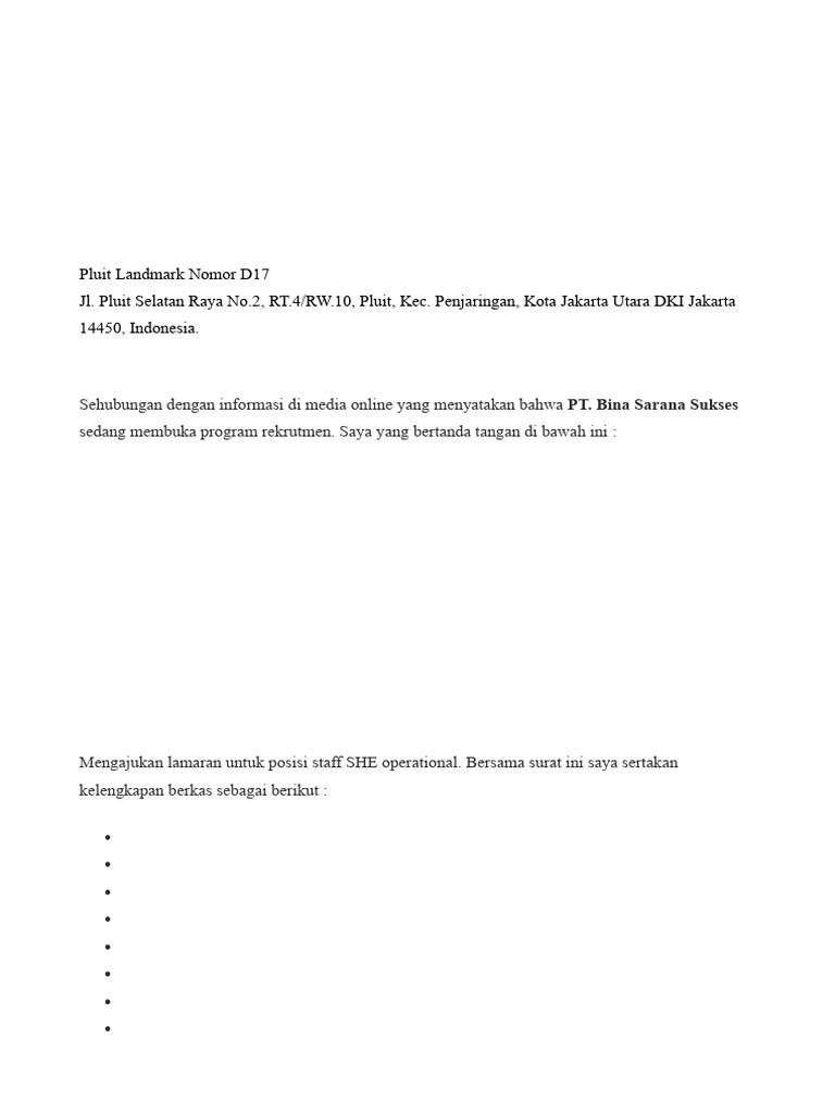 Surat Lamaran PT BSS | PDF