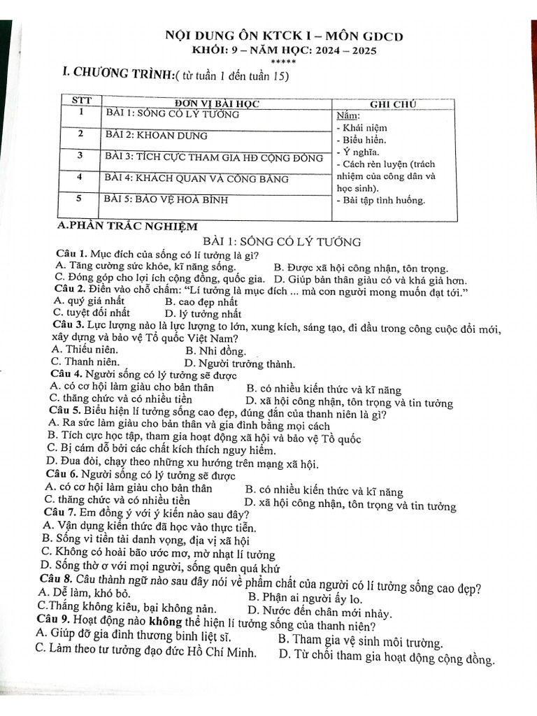 GDCD cuối kì 1 | PDF