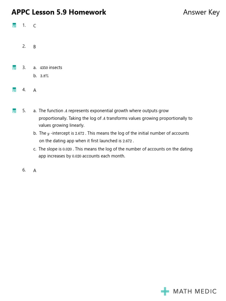 Extra Practice Math Medic HW 2.15 Key | PDF