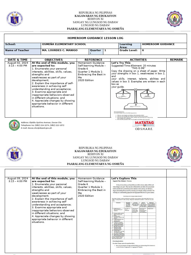 HGP_LESSON-LOG_Quarter-1 | PDF | Learning | Social Psychology