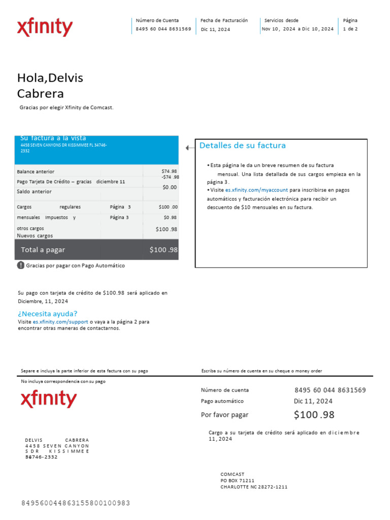 xfinity.pdf frank diciembre[1] | PDF | Industrias de servicio | Tecnología bancaria