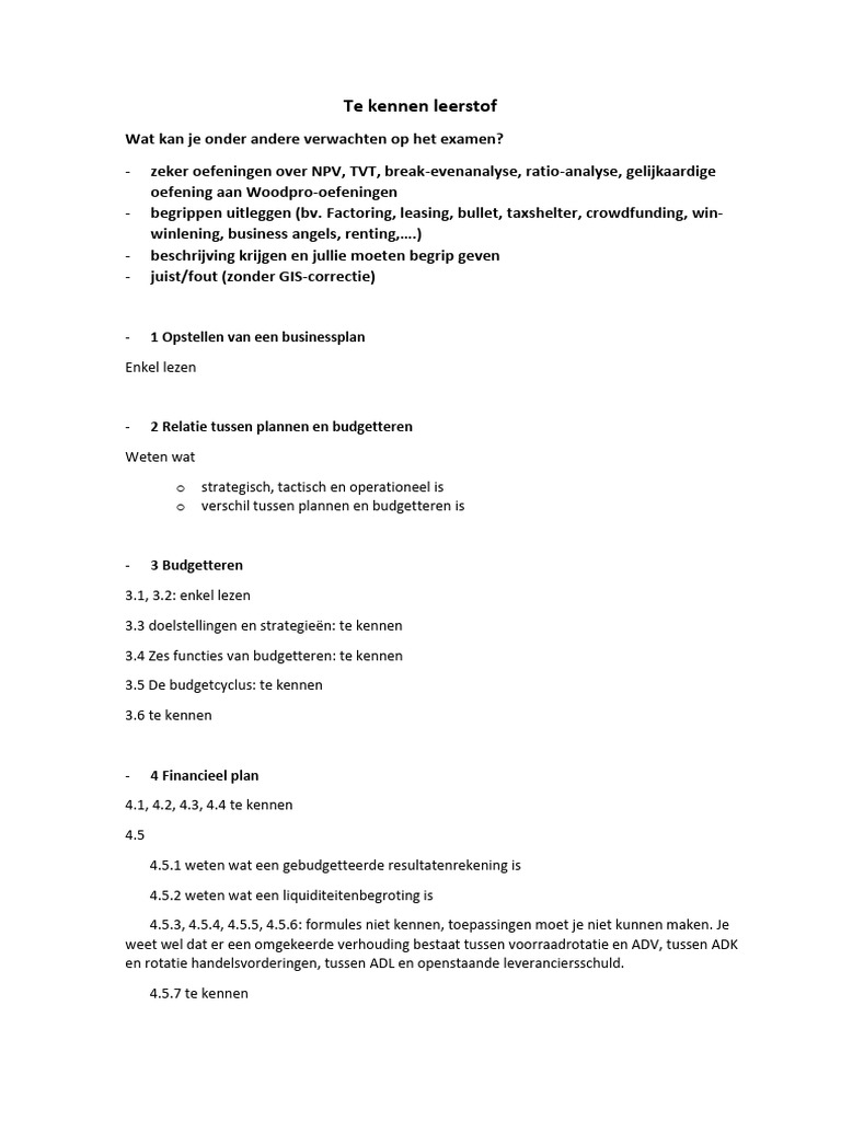 Te Kennen Leerstof | PDF