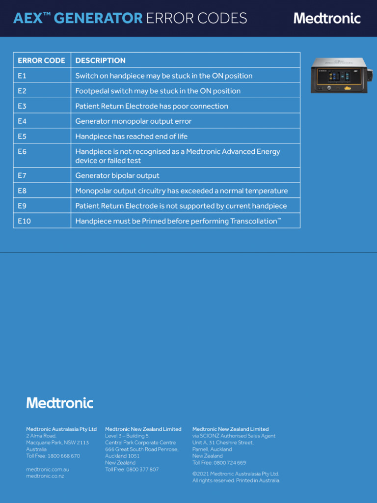 AEX Generator Error Code Card | PDF