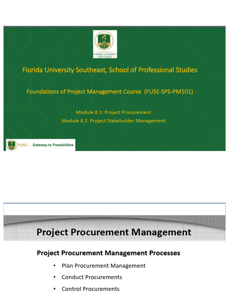 FUSE-SPS-PM101 Module 8 - Project Procurement and Stakehoder Management-1 | PDF | Procurement ...