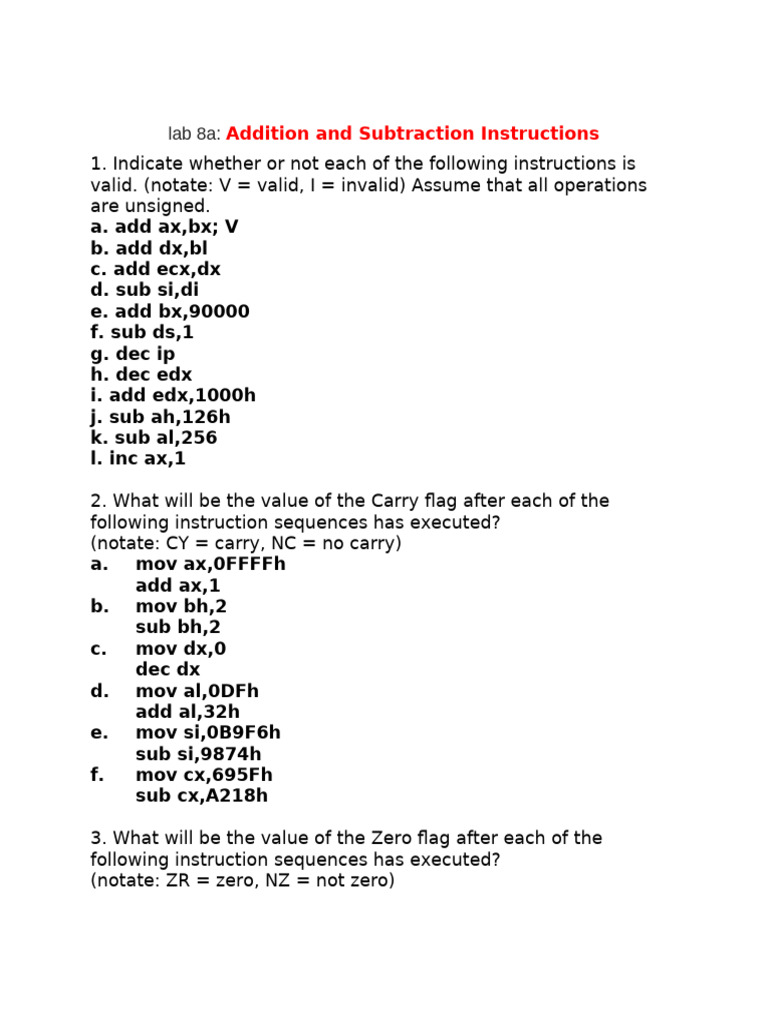 Addition and Subtraction Flag Analysis | PDF