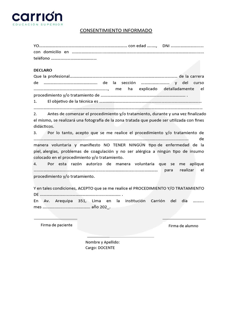 Consentimiento Informado para Tratamiento | PDF