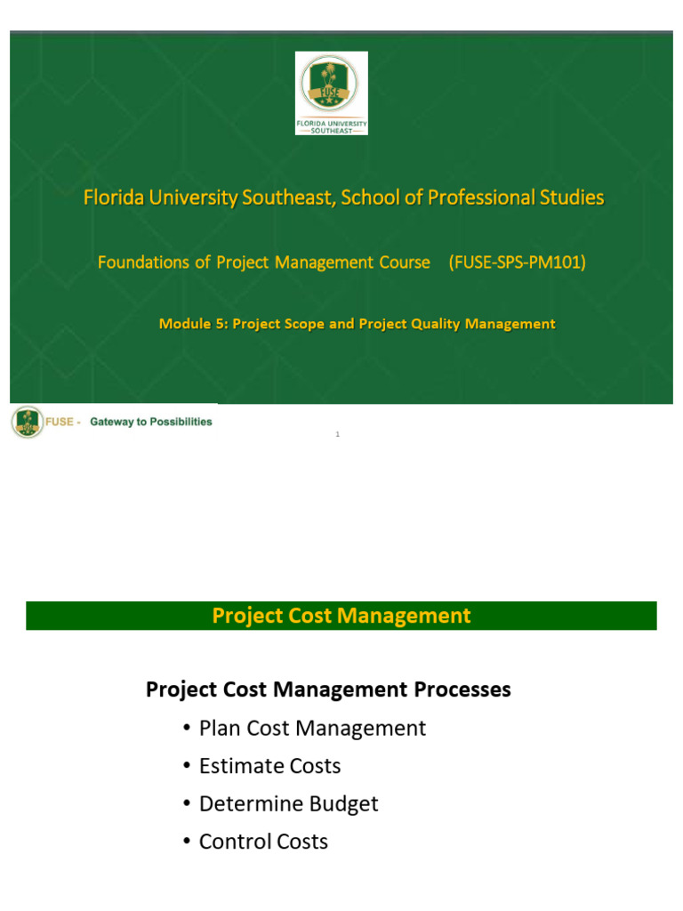 FUSE-SPS-PM101 Module 5 - Project Cost and Quality Management-4 | PDF | Project Management ...