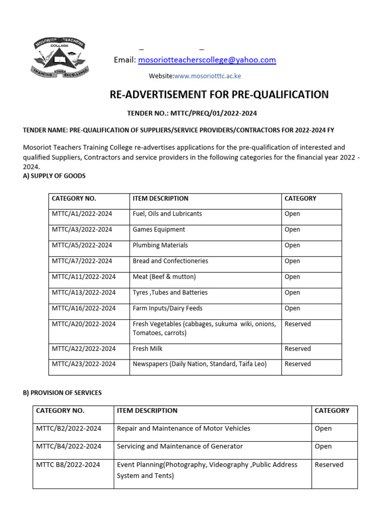 Prequalification Advert 2022 2024 | PDF