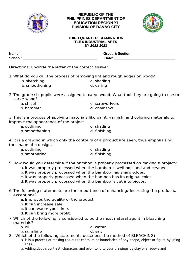 Quarterly Test - Q3 TLE 6 (IA) | PDF | Waste | Drawing