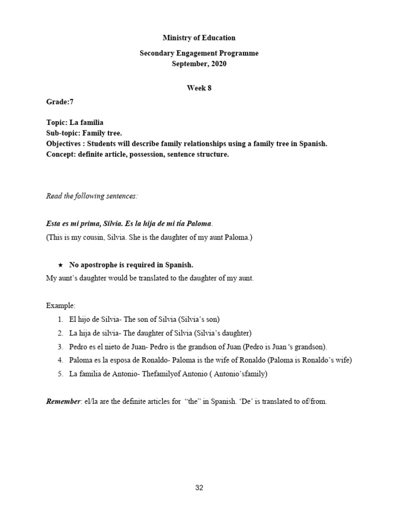 Grade 7 Spanish Week 8 Lesson 1 and Answersheet | PDF | Grammatical ...