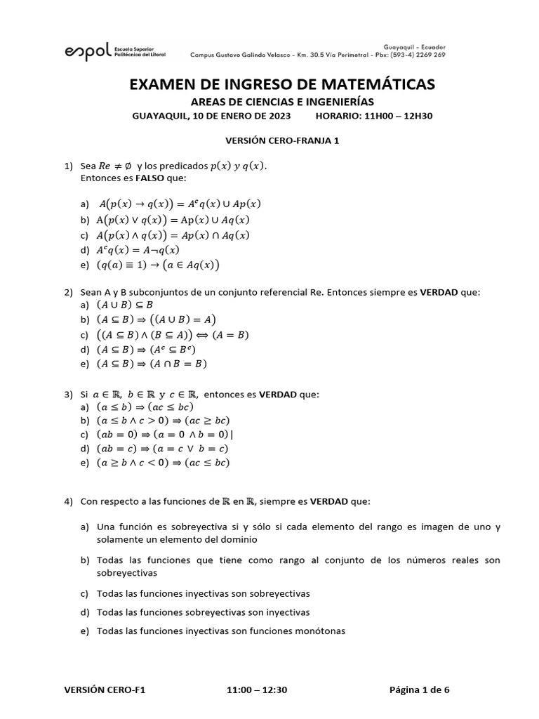 Examen de Matemáticas para Ingenieros | PDF | Matemáticas | Conceptos ...