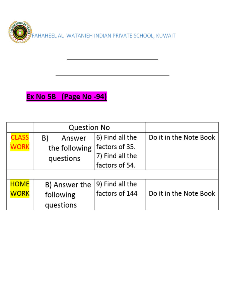 Worksheet-6 Chapter-5 Multiples and Factors | PDF