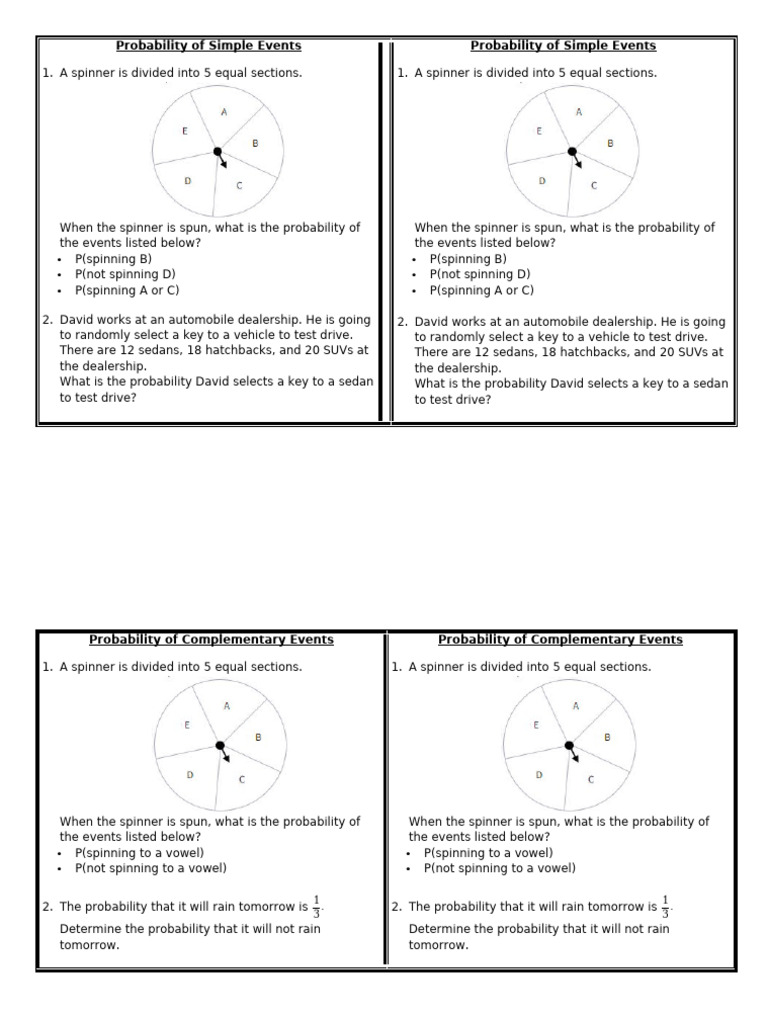 Task Cards Probability Grade 7 | PDF