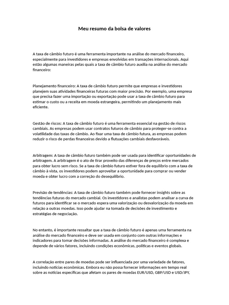 Meu Resumo Da Bolsa de Valores | PDF | Economia | Taxa de câmbio