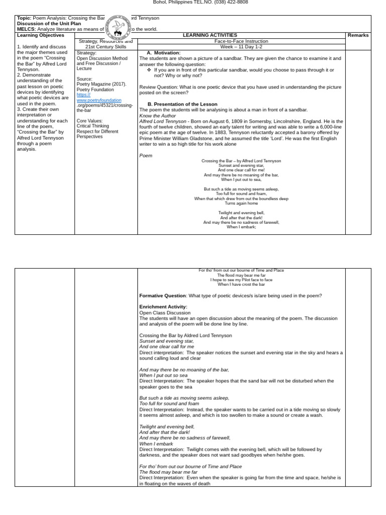 LP ENGLISH 24-25 (Crossing The Bar) | PDF | Poetry