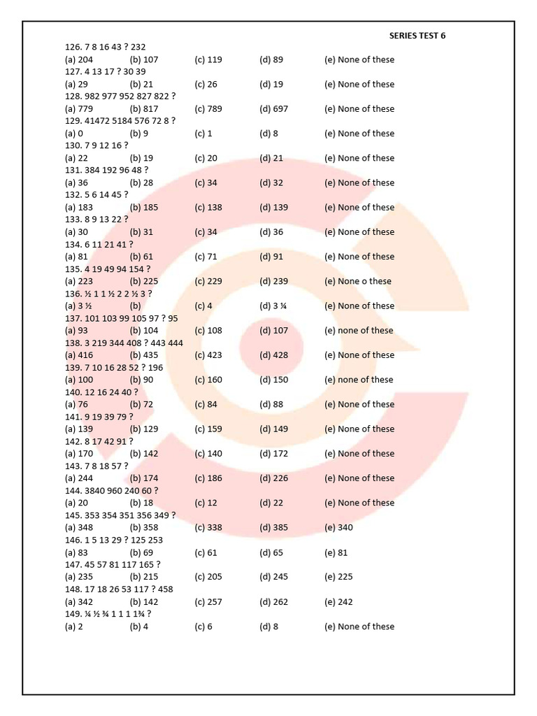 Number Series Test Questions and Answers | PDF