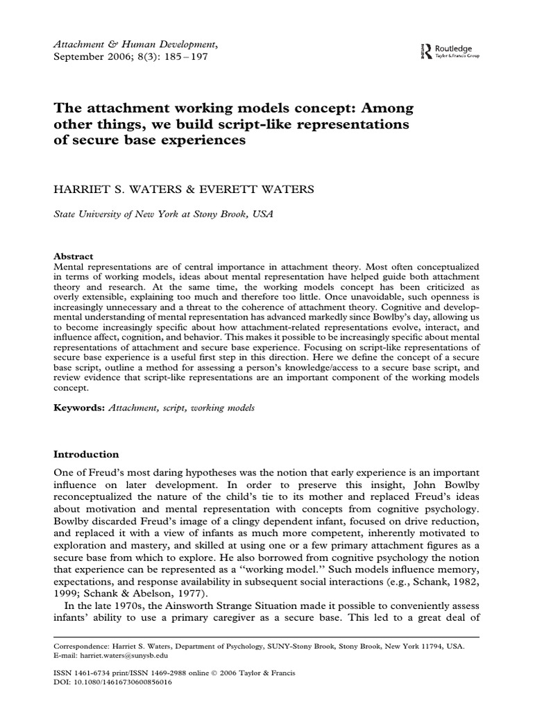The Attachment Working Models Concept Waters Waters 2006 | PDF ...