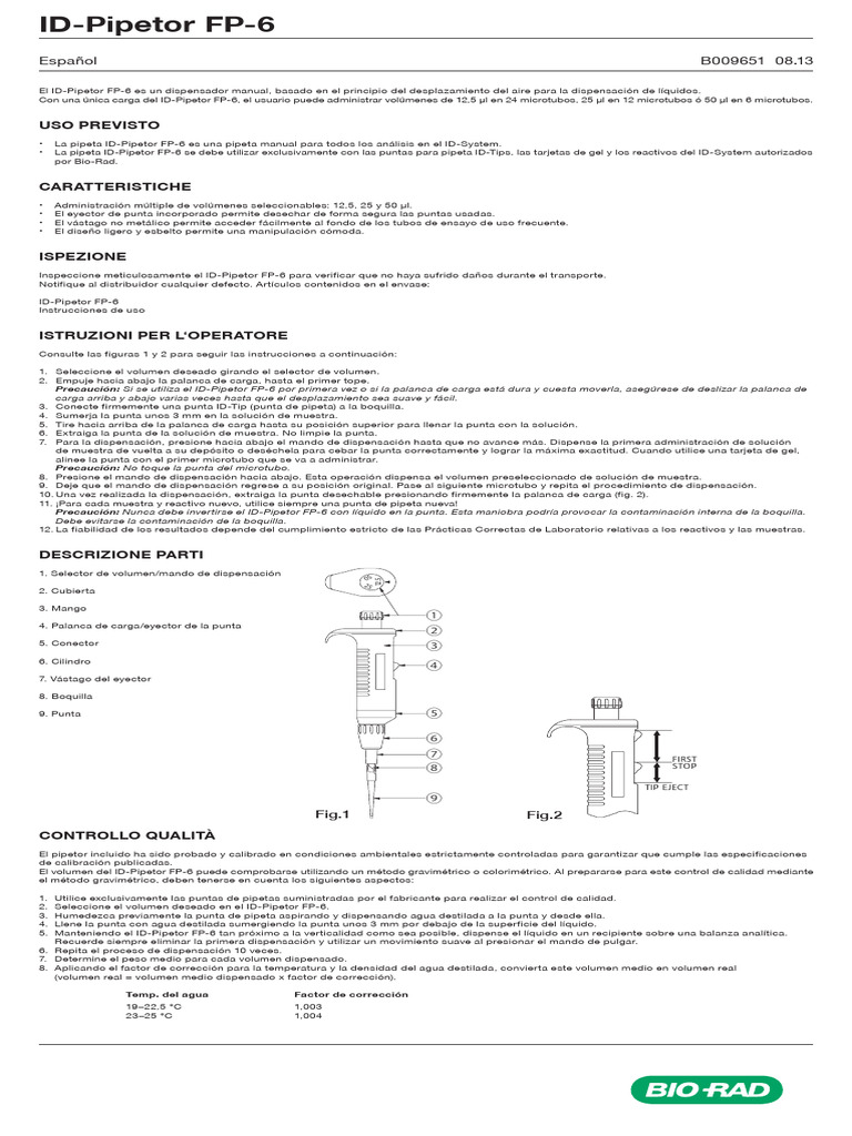 23. Instrucciones de uso ID-Pipetor FP-6 BIORAD | PDF | Líquidos | Física Aplicada e ...