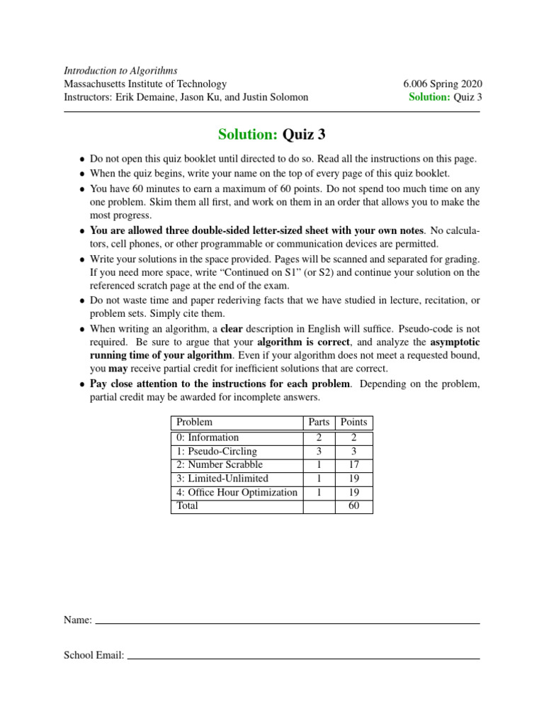 Mit6 - 006s20 - q3 - Sol Exam +solution | PDF | Dynamic Programming ...