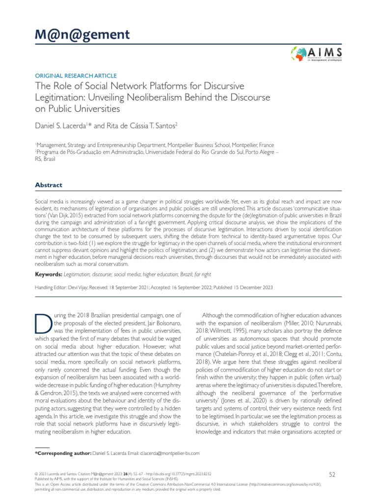 Lacerda and De Cássia T. Santos - 2023 - The Role of Social Network ...