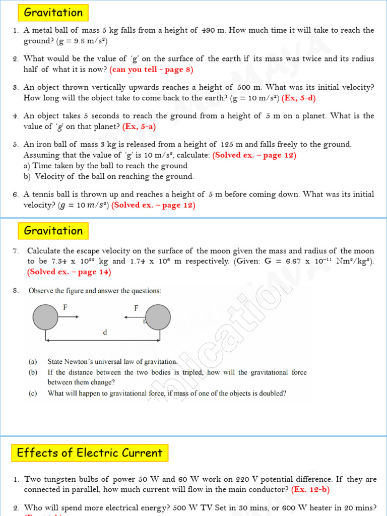 IMP Numericals and Diagrams | PDF | Mass | Physical Sciences