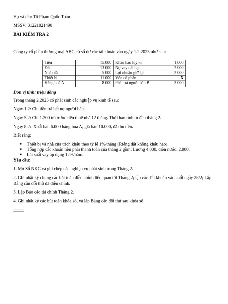 Bài Test 2 NLKT | PDF