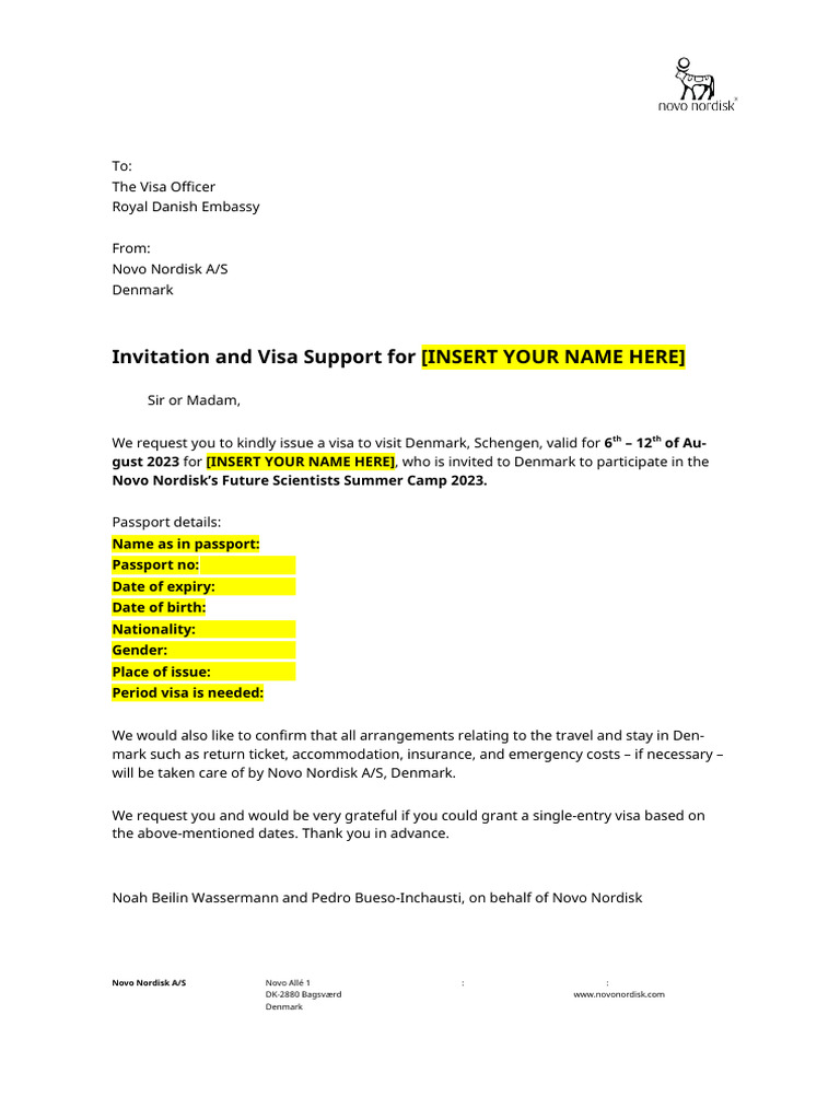 Invitation and Visa Support For (INSERT YOUR NAME HERE) | PDF