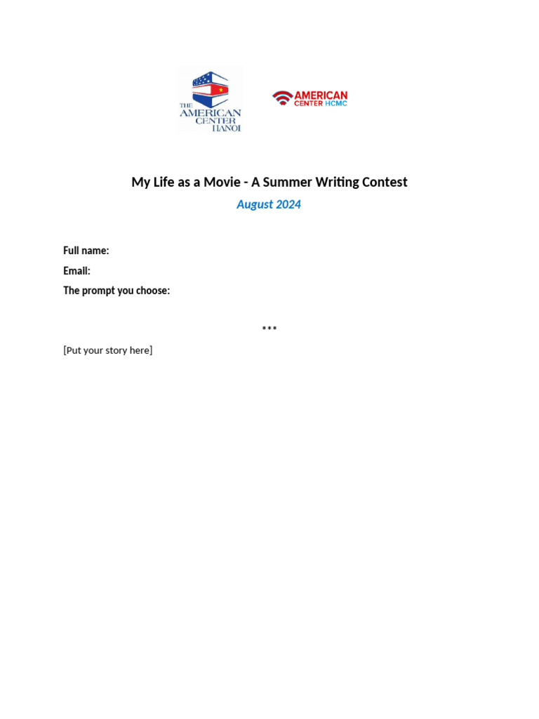 Template - A Summer Writing Contest | PDF
