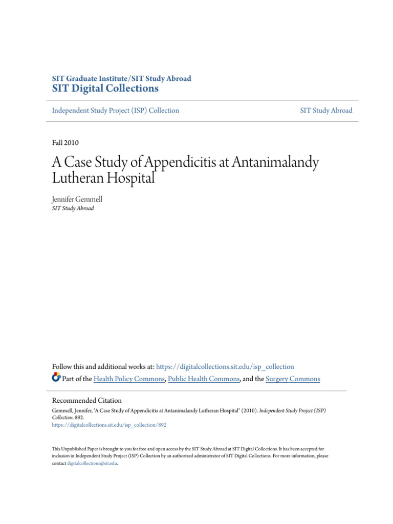 A Case Study of Appendicitis at Antanimalandy Lutheran Hospital | PDF ...