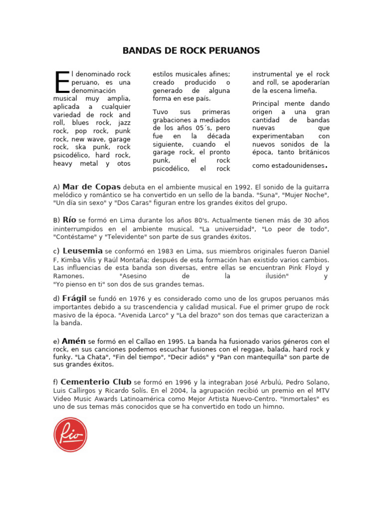 BANDAS DE ROCK PERUANOS R.CALEB | PDF | La música rock | Punk rock