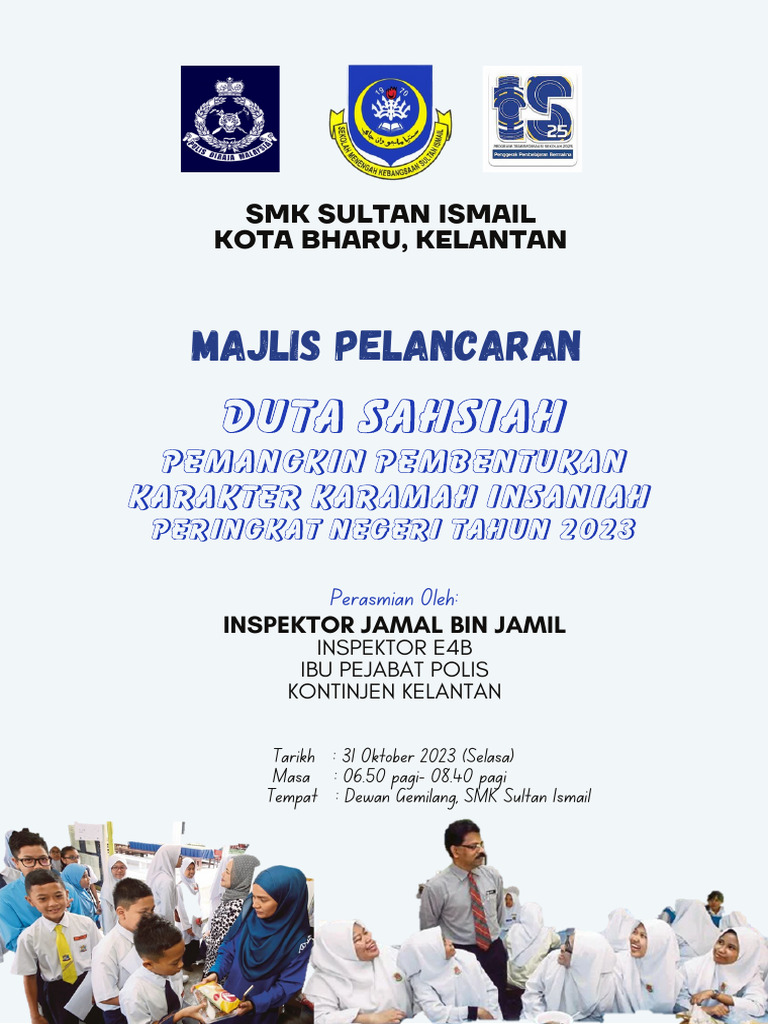 Buku Program Majlis Pelancaran Duta Sahsiah 2023 Sismas | PDF