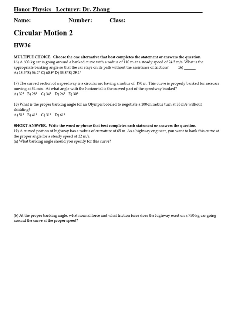 HW36-37 circular motion 3 | PDF | Angle | Force
