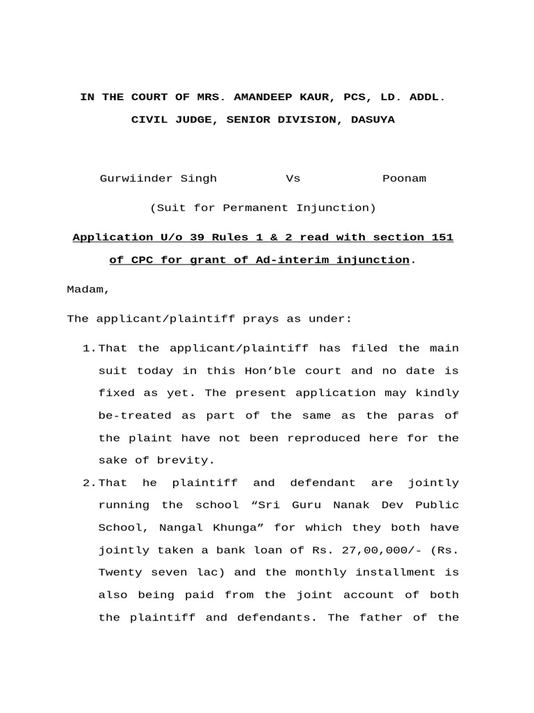 Ad-Interim Injunction Application | PDF | Lawsuit | Justice