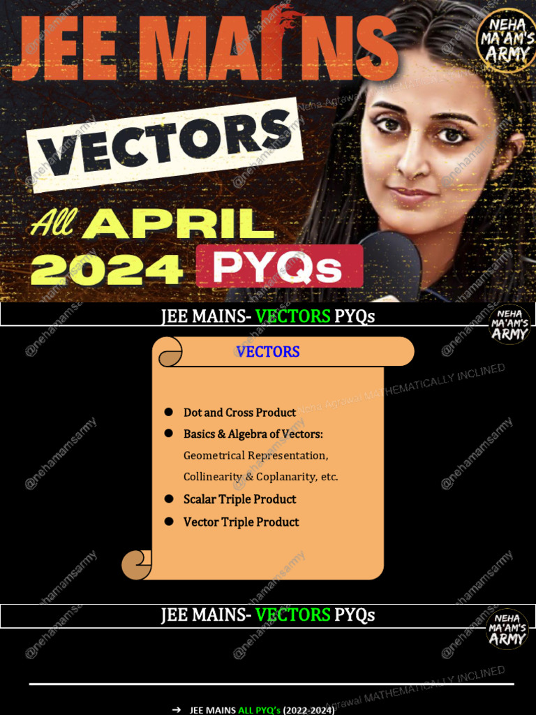 Vectors_JEE Mains April 2024 ALL PYQs (Handwritten Solutions) | PDF | Area | Euclid
