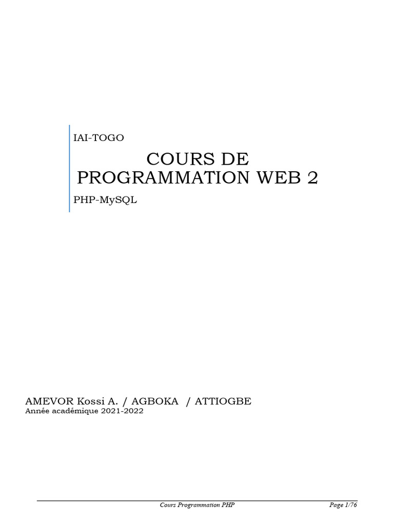 Cours - PHP 2e Année AMEVOR | PDF | Structure de contrôle | PHP