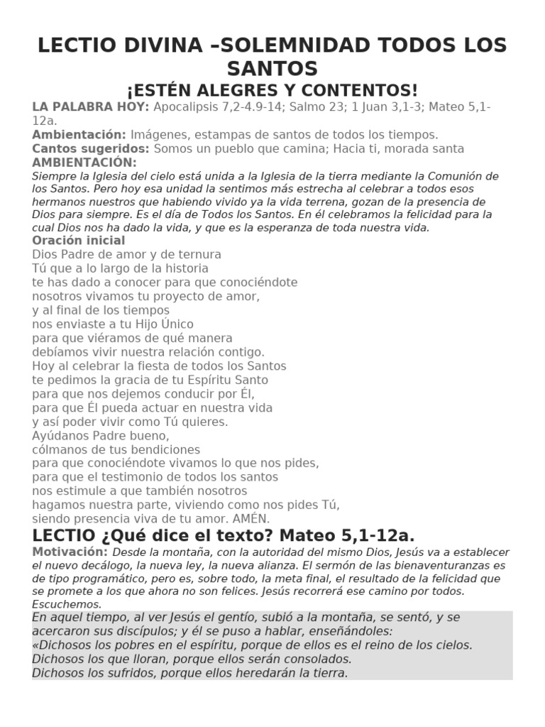 LECTIO DIVINA | PDF | Bienaventuranzas | Oración