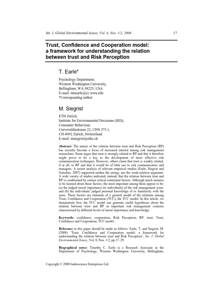 Trust, Confidence and Cooperation Model A Framework For Understanding ...