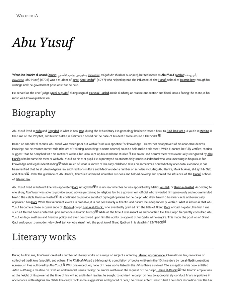 Abu Yusuf: Hanafi Scholar Biography | PDF | Theocracy | Islamic ...