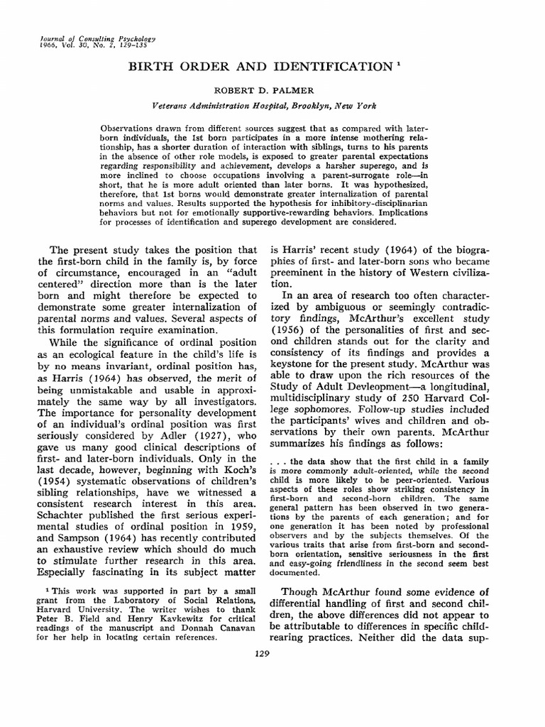 palmer1966 | PDF | Sibling | Behavioural Sciences