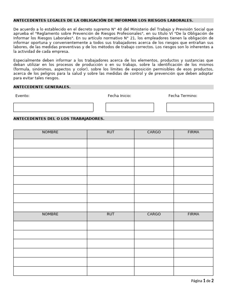 Obligación de Informar Riesgos Laborales | PDF